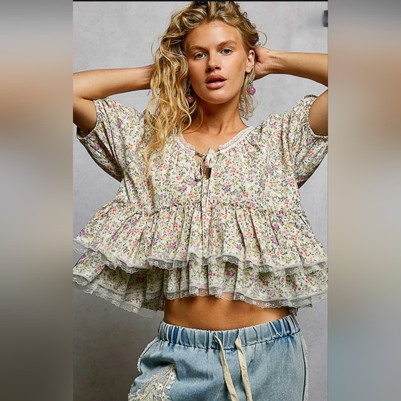 POL | Tops | 88 Pol Floral Ruffle Lace Peplum Boho Top | Poshmark